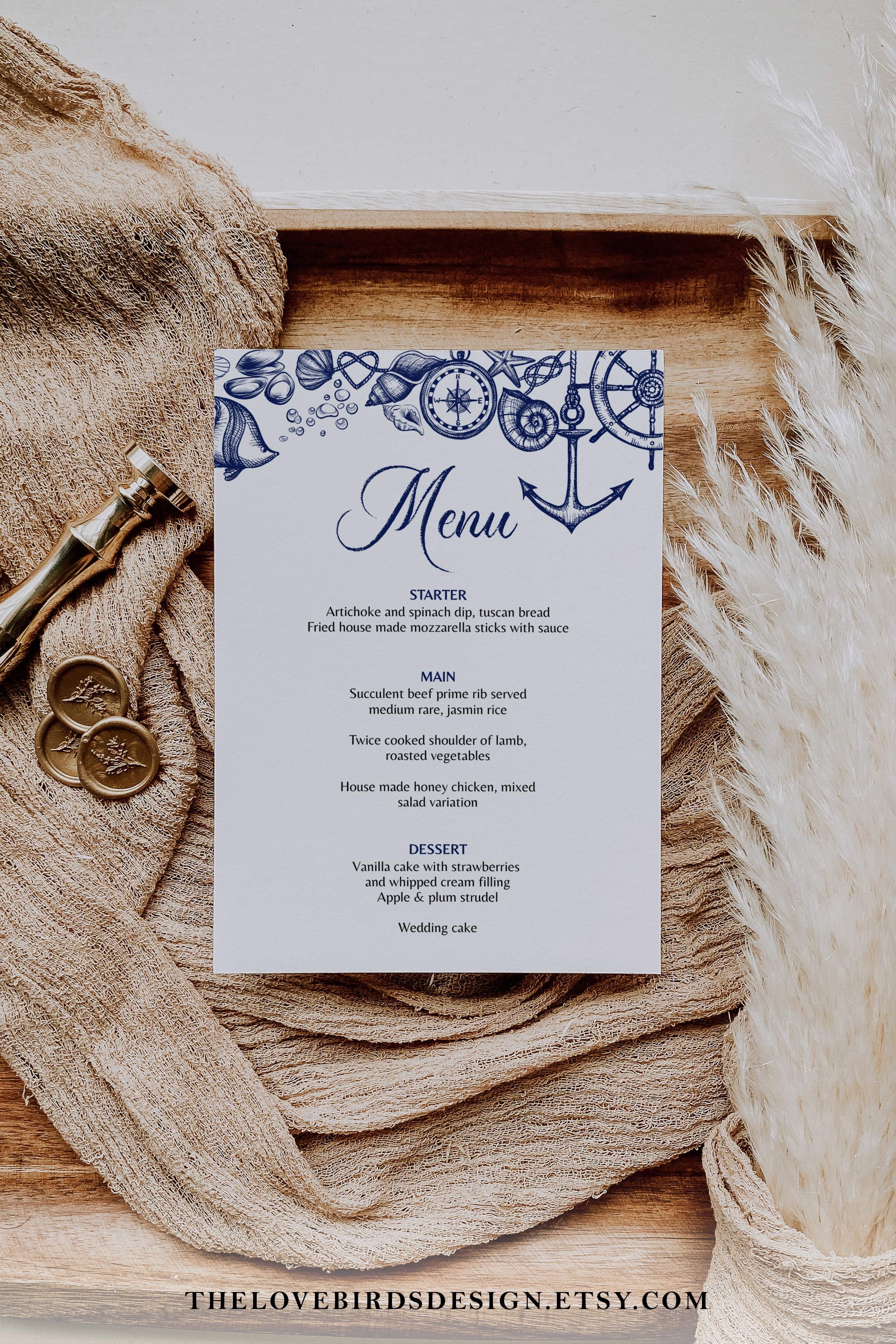 Nautical Wedding Menu Template with Instant Download for a | Etsy