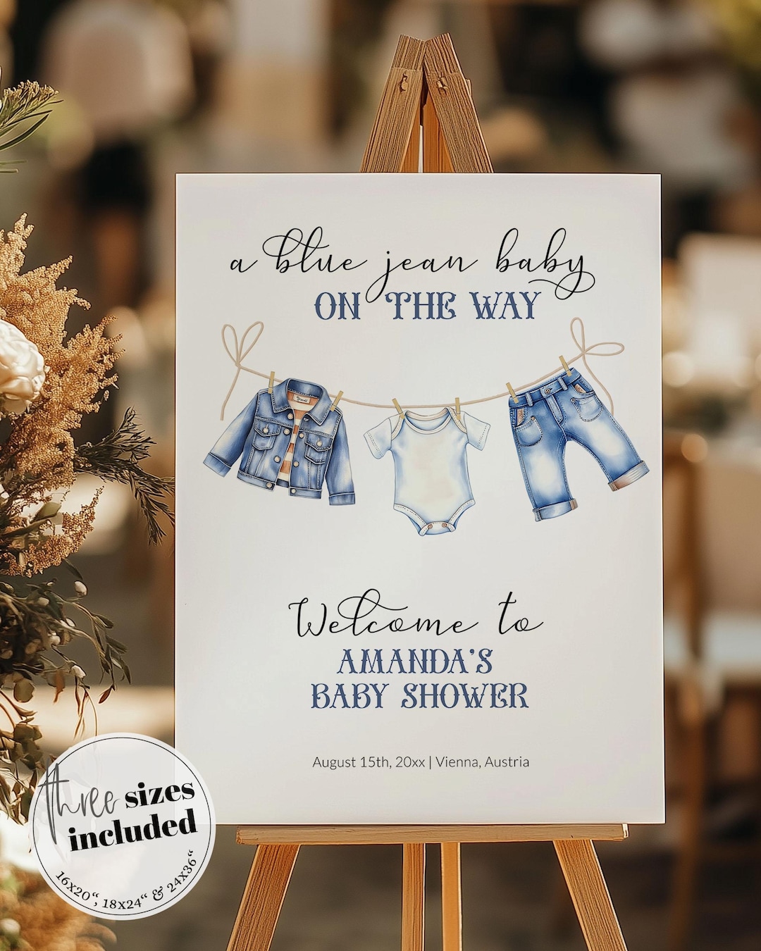 Blue Jean Baby Shower Invitation for Boys, Denim Diamond Blue Jeans ...