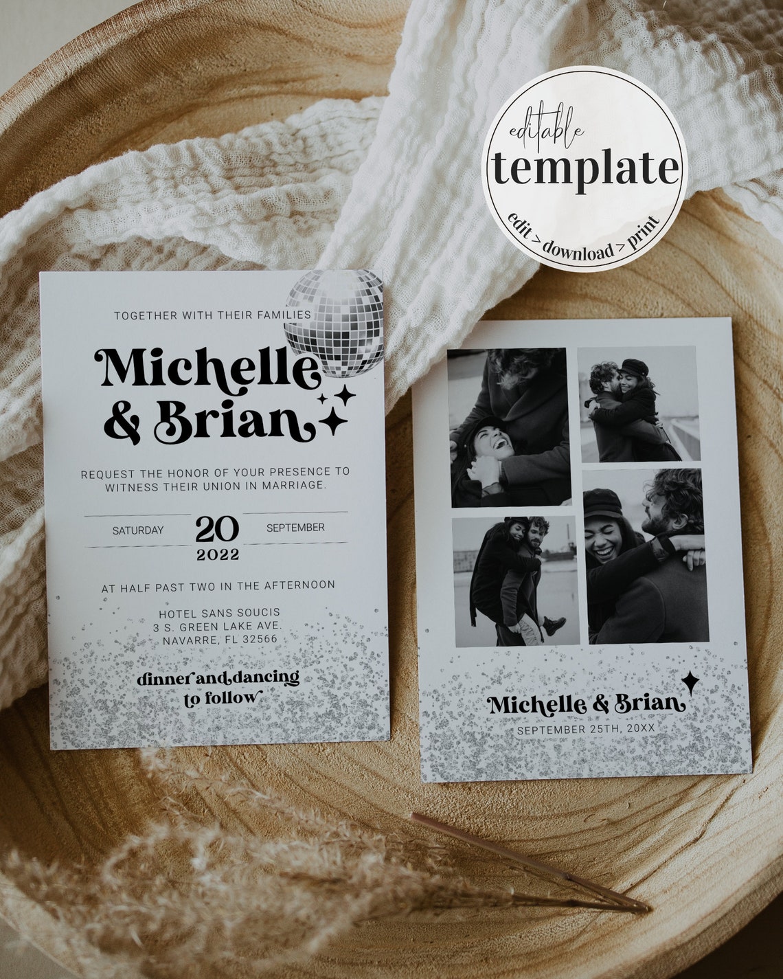 Disco Wedding Invite for 70s Wedding Party With Retro Style Invitation ...