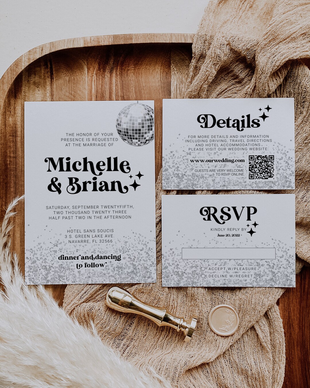 Disco Wedding Invitation Template for a Retro Wedding in 70s Style ...