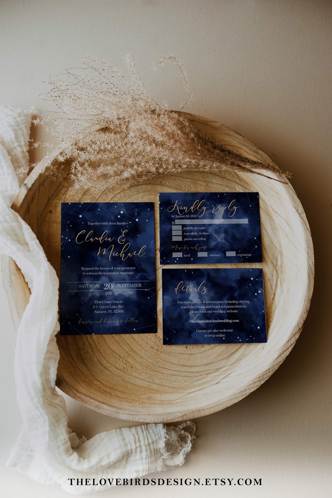 Celestial Starry Night Wedding Invitation Template, Moon Wedding Invite ...
