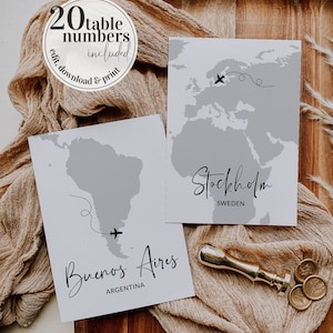 Travel Table Numbers Template, Destination Wedding Seating Cards ...