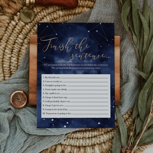 Celestial Bridal Shower Game: Finish the Brides Sentence Moon and Star ...