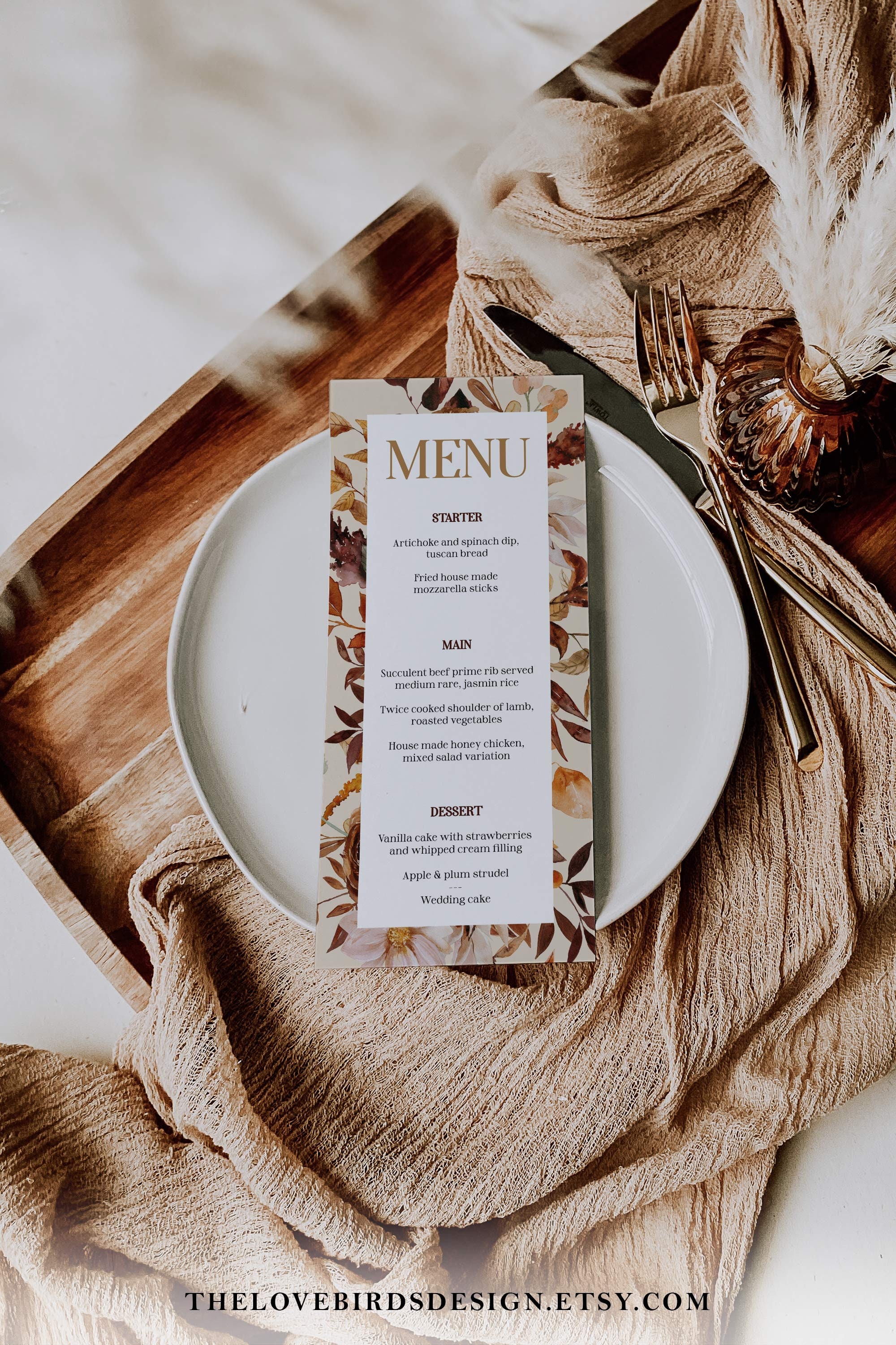 Fall Wedding Menu Card Template for Wedding or Birthday - Etsy