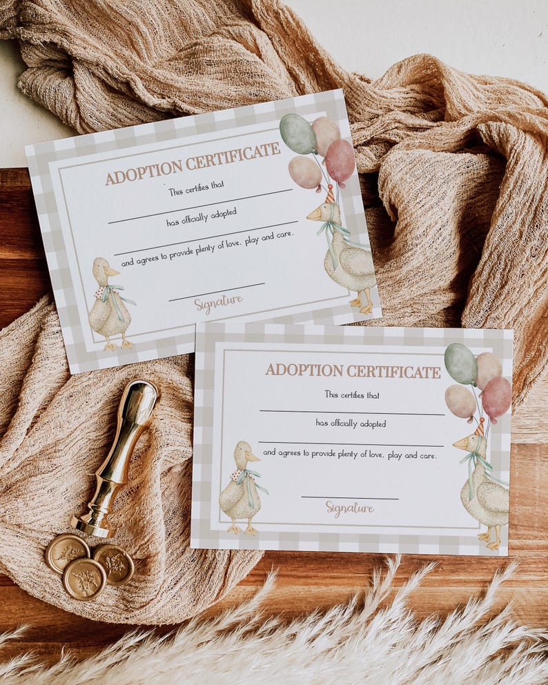 One Silly Goose Adoption Party Game Certificate Template, Gender ...