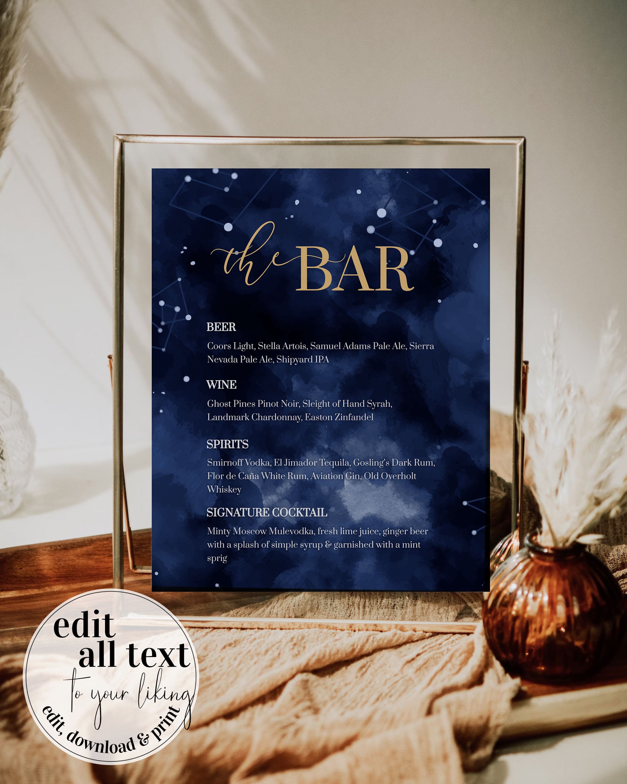 Celestial Bar Menu Sign Template, Moon and Stars Signature Drink ...