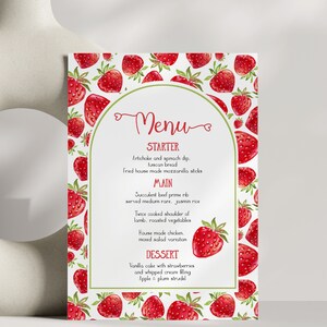 Editable Berry Sweet Menu Card Template for Berry First Birthday or ...