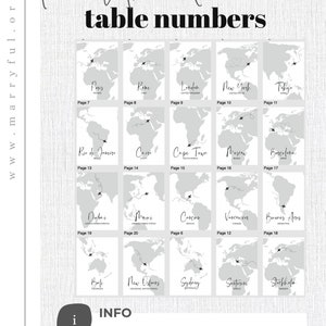Travel Table Numbers Template, Destination Wedding Seating Cards ...
