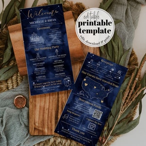 Celestial Wedding Programs | Moon Wedding Program Template for Starry Night Ceremony| Newspaper ...