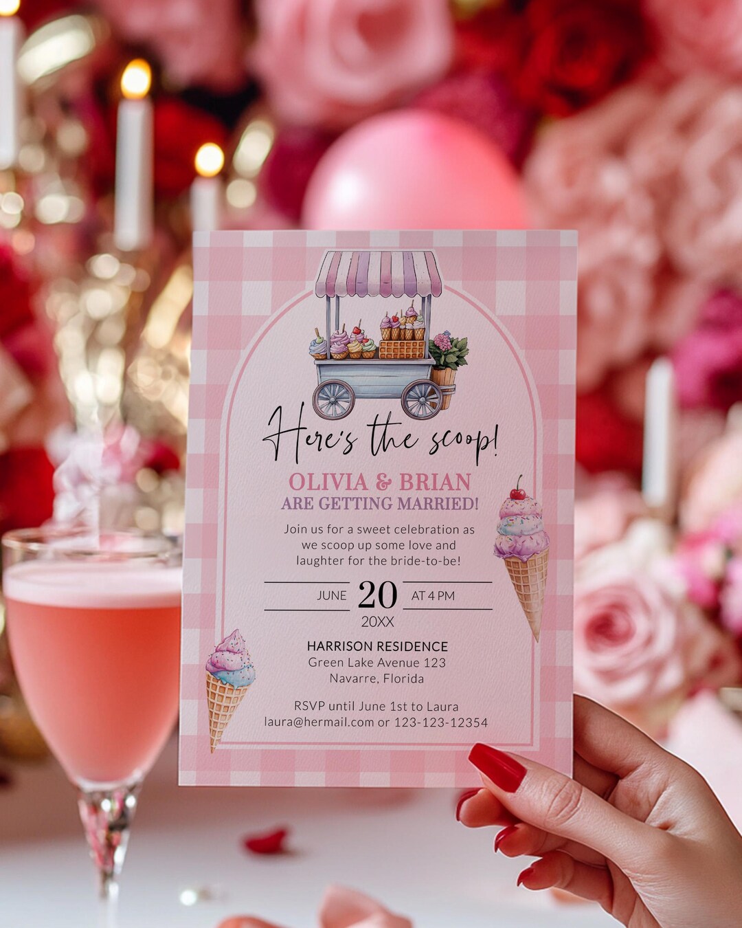 Ice Cream Invite Scoops, Heres the Scoop Bridal Shower Invitation ...