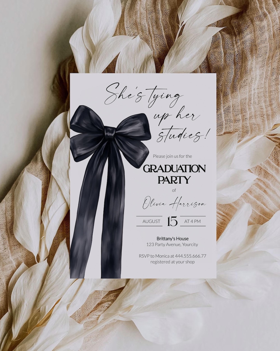 Black Bow Graduation Party Invitation for Class of 2025 Classic ...