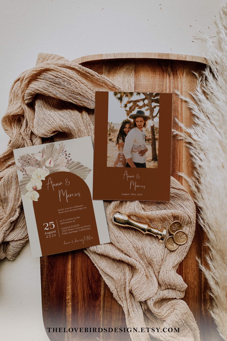 Rust Wedding Invitation Template Boho Tropical Desert - Etsy