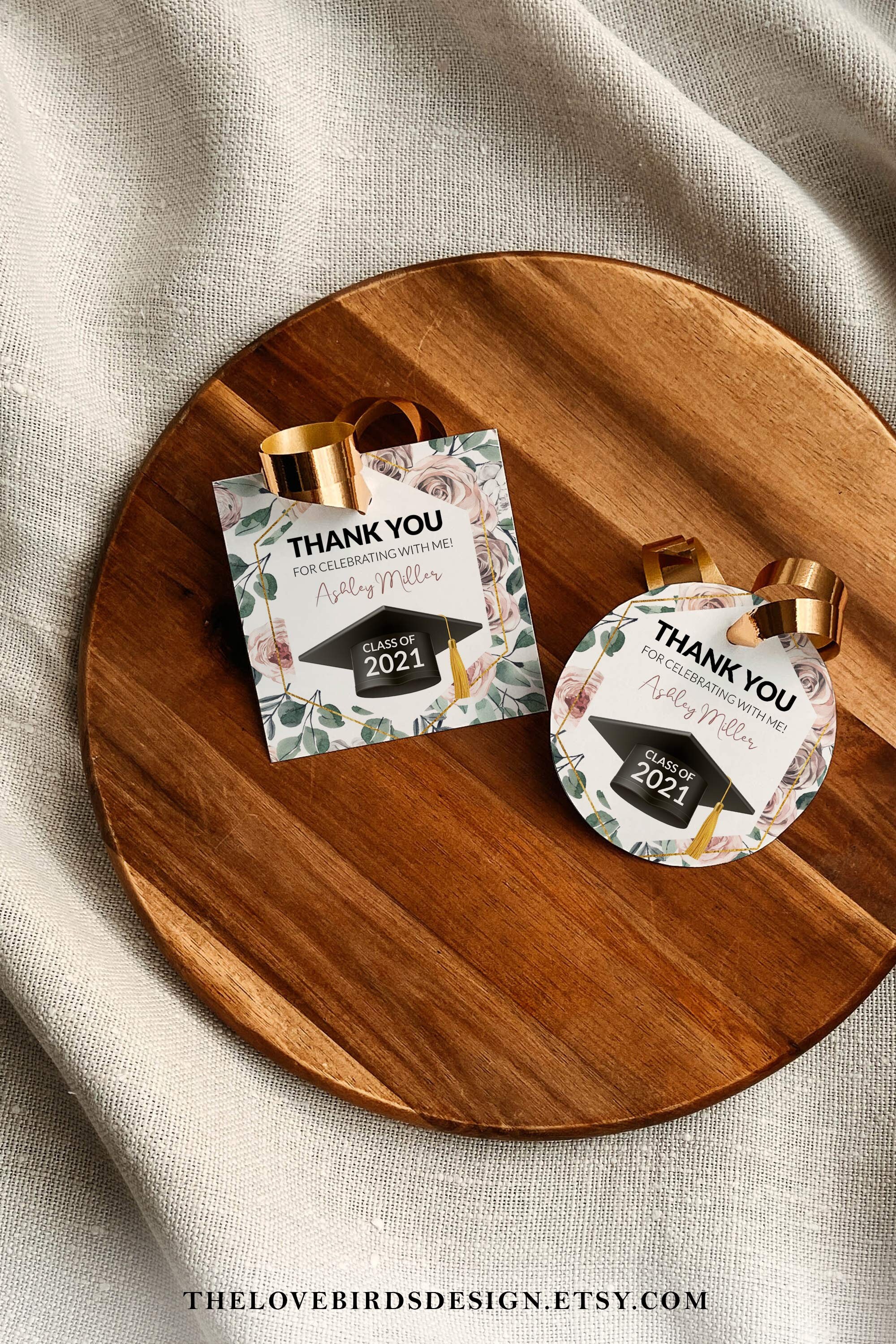 Graduation Thank You Tags and Stickers Dusty Rose Graduation | Etsy