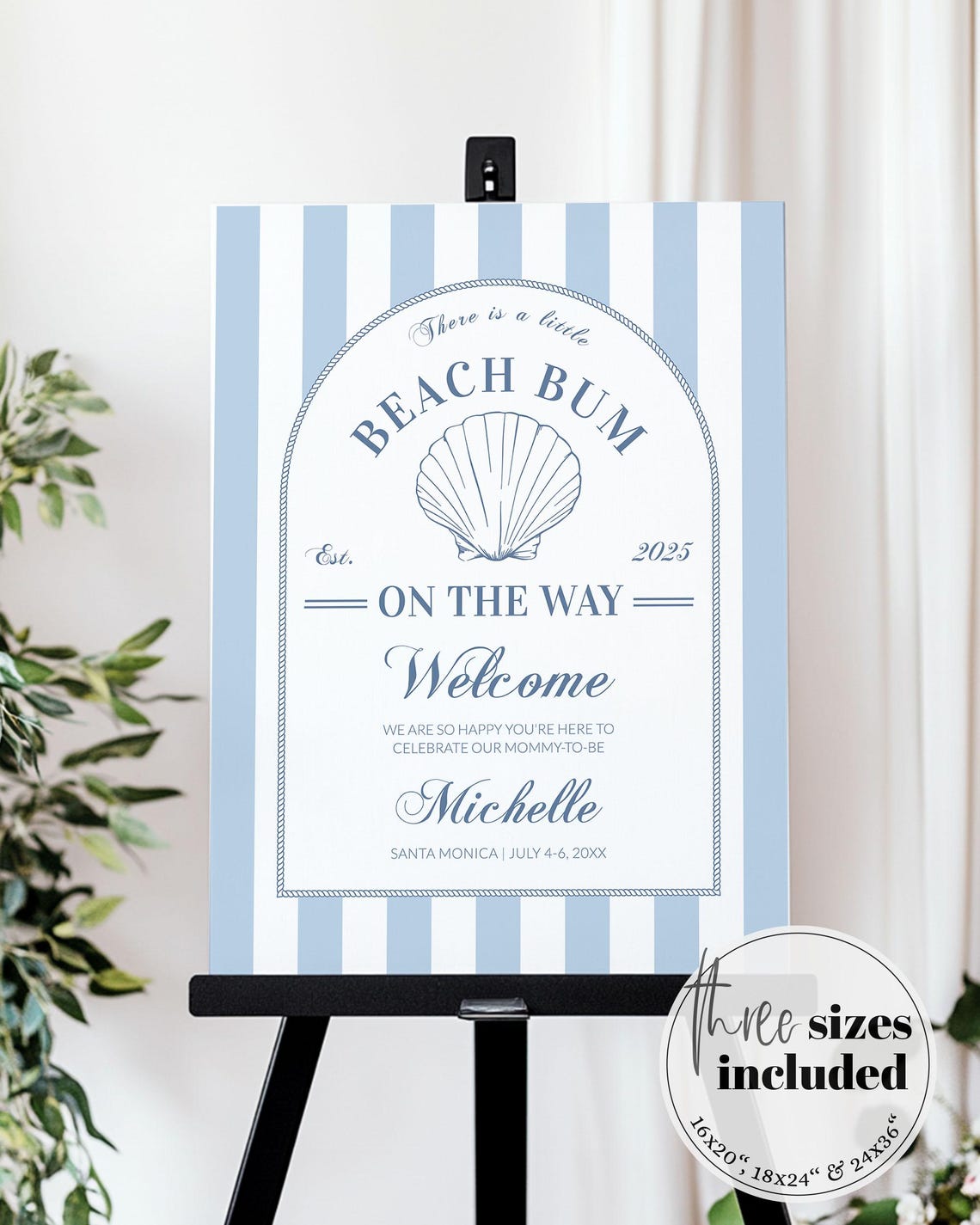 Summer Beach Bum Coastal Baby Shower Welcome Sign Nautical Summer Beach ...