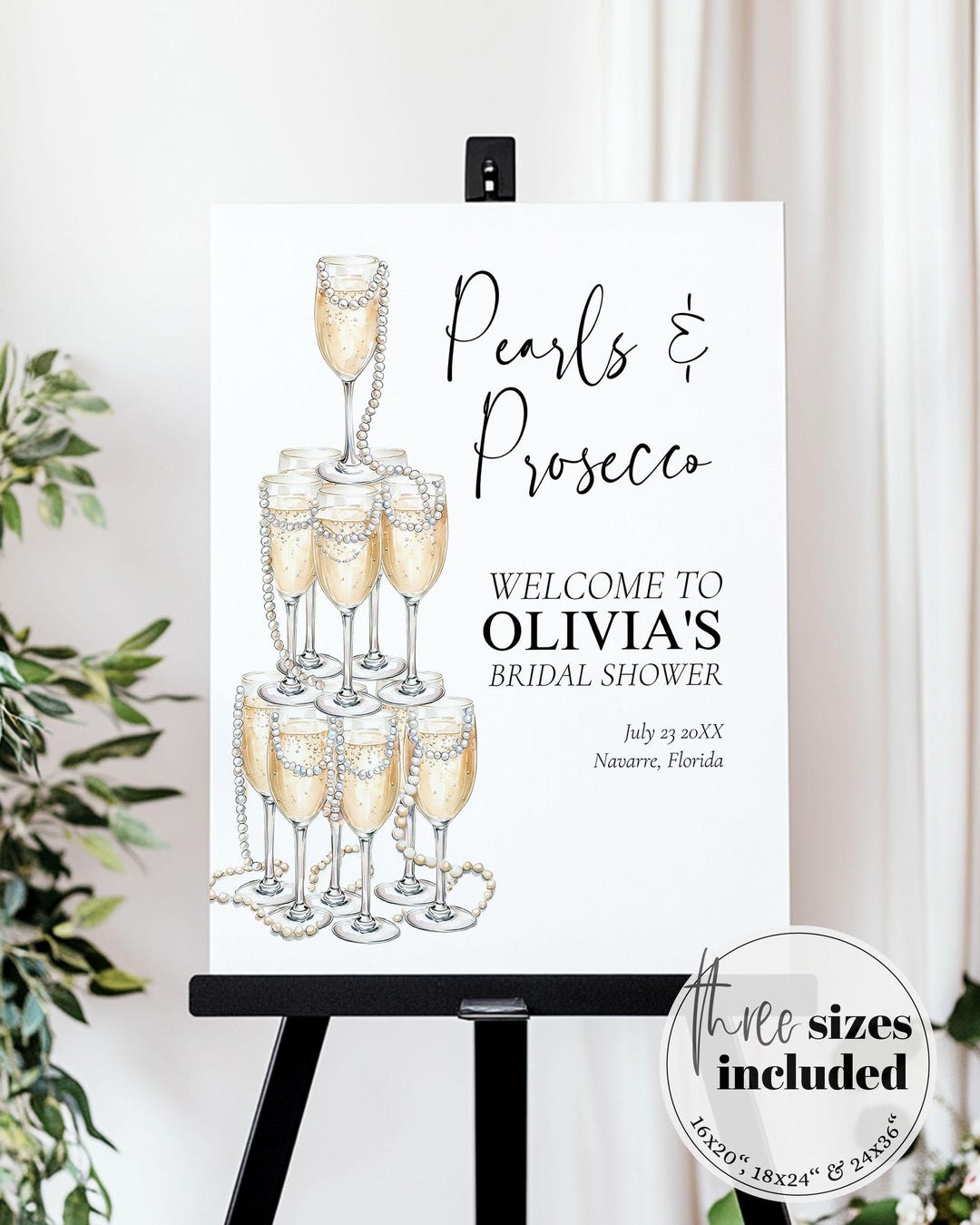 Pearls and Prosecco Bridal Shower Welcome Sign, Champagne Tower and ...