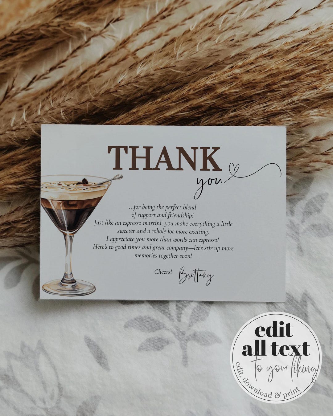 Espresso Martini Thank You Card, Editable Coffee Cocktail Club Party ...