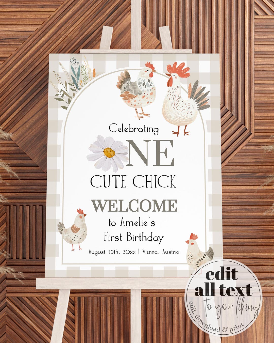 One Cute Chick First Birthday Welcome Sign, Gender Neutral Chicken ...