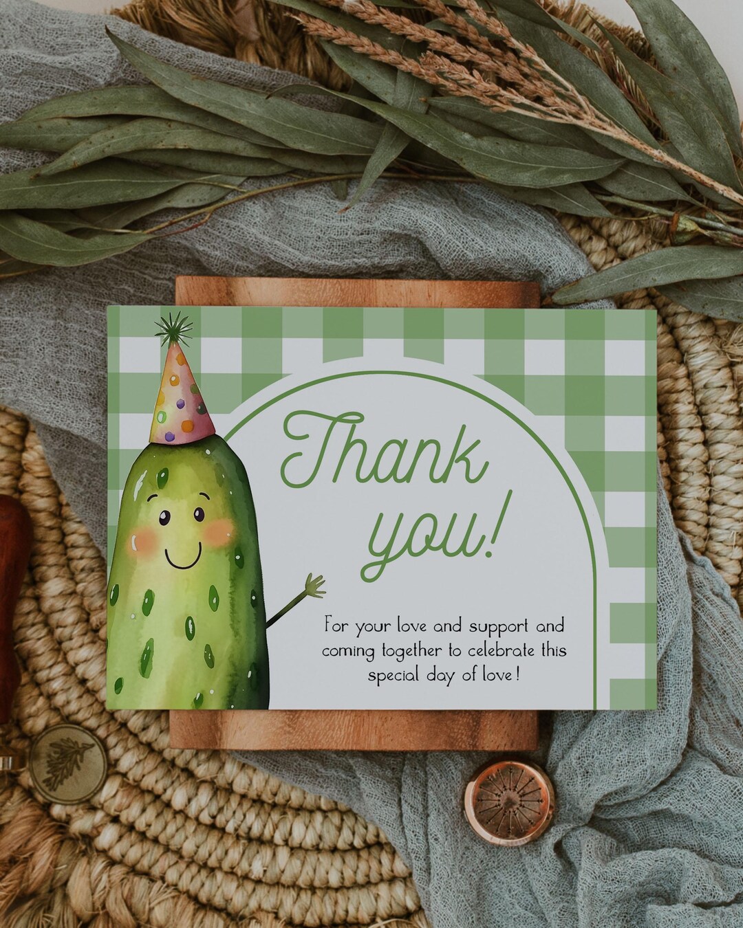 Pickle Birthday Thank You Card, One Big Dill Party Note, First Birthday ...