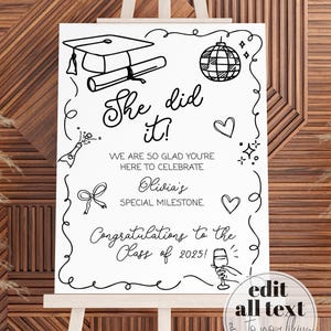 Graduation Party Welcome Sign Class of 2025 Hand Drawn Wavy Frame ...