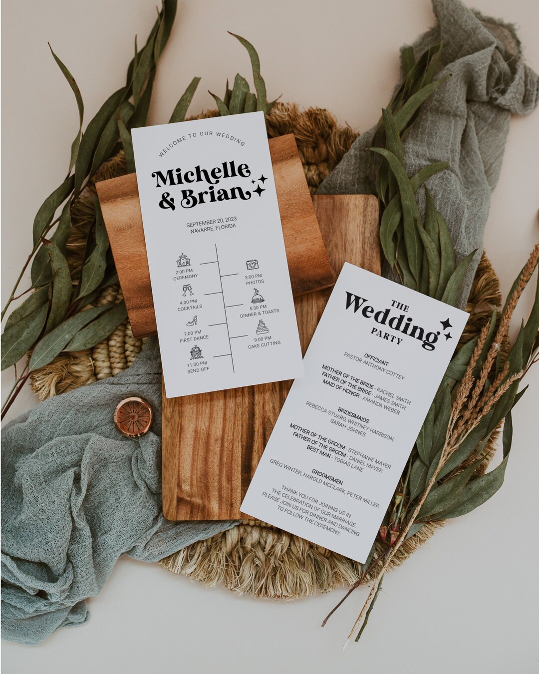 Retro Wedding Timeline Weekend Itinerary Template 70s Inspired Wedding ...