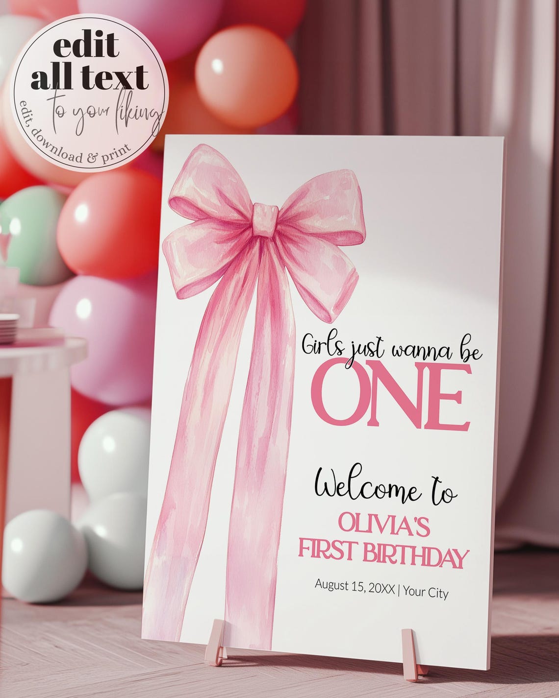 Girls Just Wanna Be ONE Welcome Sign, Coquette Bow First Birthday 095PI ...