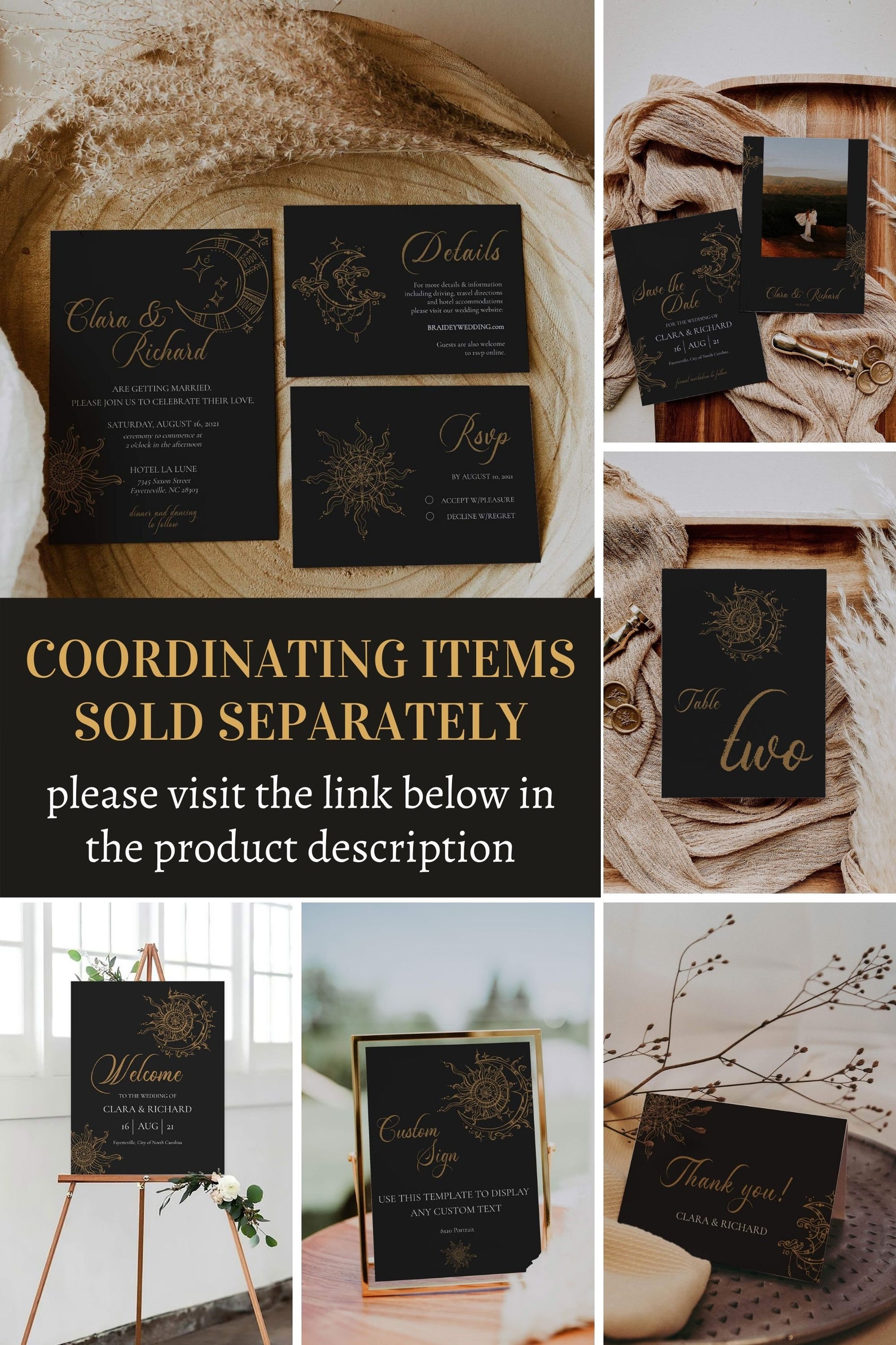 Celestial Wedding Invitation Template, Black Witchy Moon and Stars ...