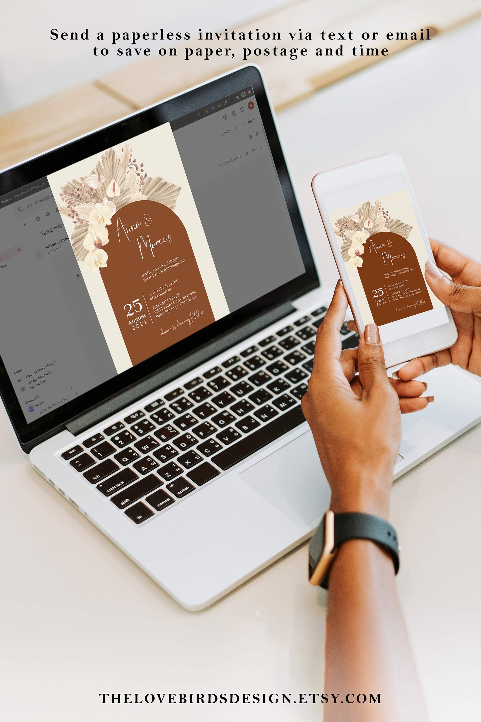 Rust Wedding Invitation Template Boho Tropical Desert - Etsy