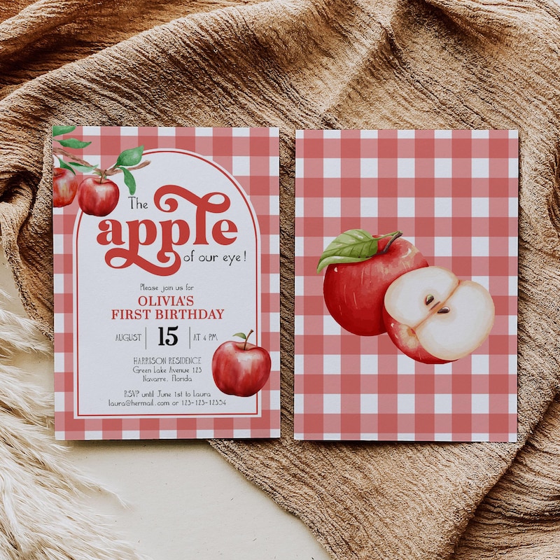 Apple Birthday Invitations - Etsy