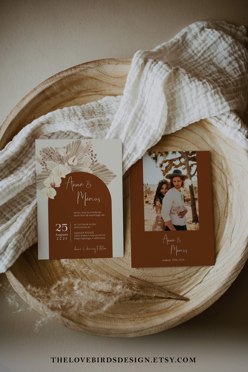 Rust Wedding Invitation Template Boho Tropical Desert - Etsy