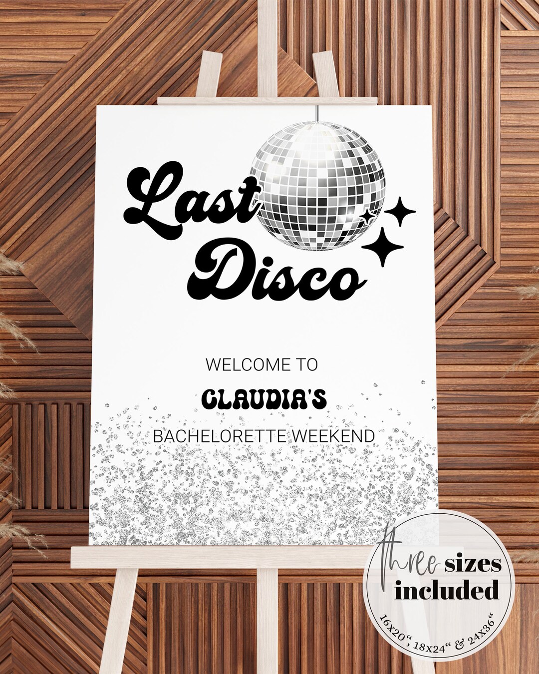 Editable Last Disco Bridal Shower Welcome Sign | Retro Silver Disco ...
