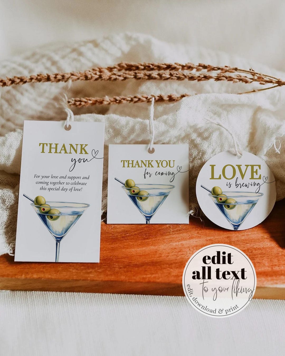 Dry Martini Favor Tags Labels & Sticker, Editable Classic Dirty Martini ...