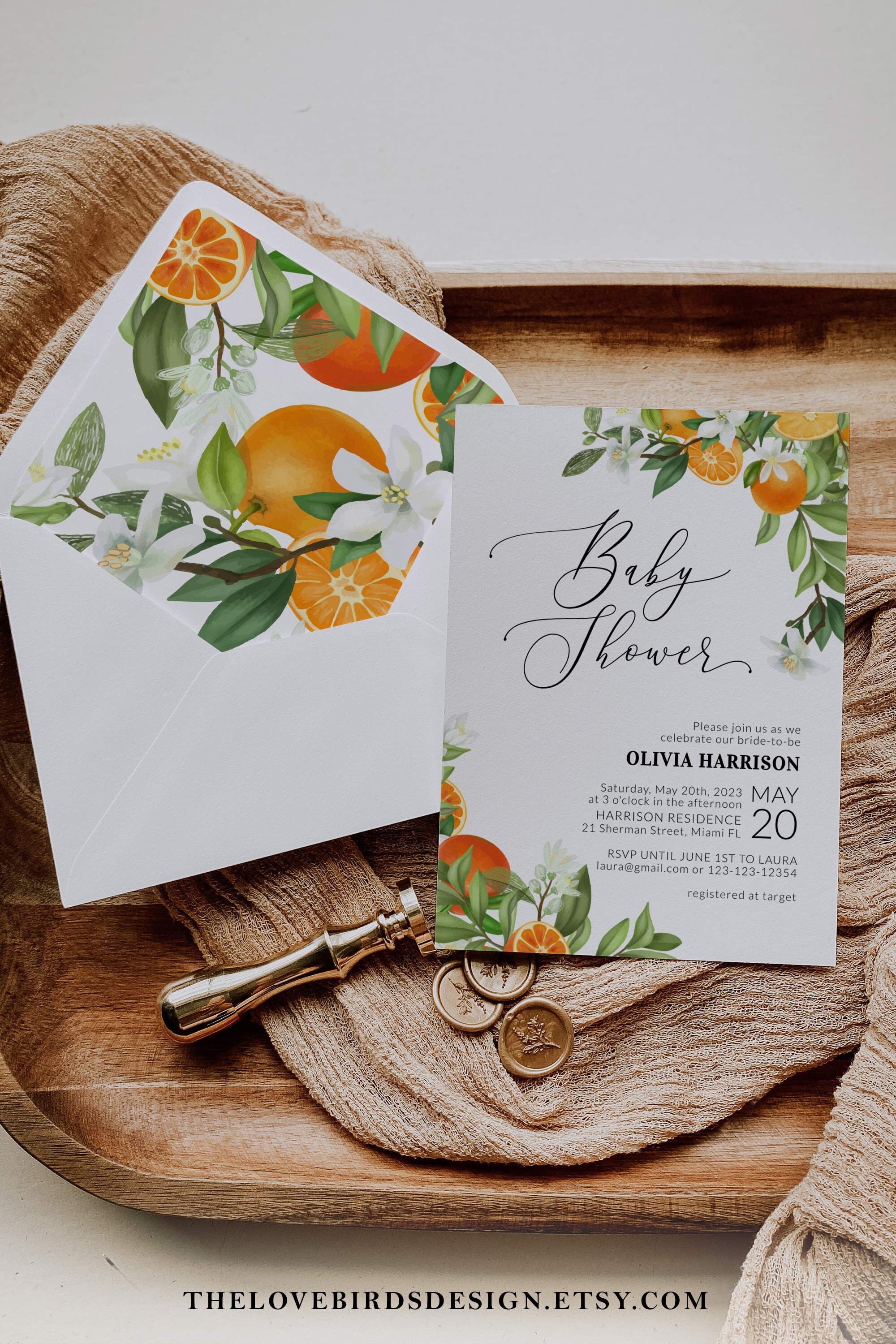 Citrus Envelope Liners Template for Wedding Bridal Shower - Etsy