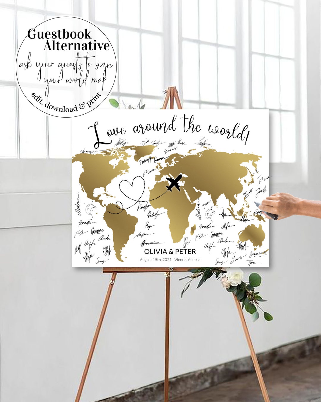 World Map Guestbook Sign Template With a Travel Theme for Destination ...