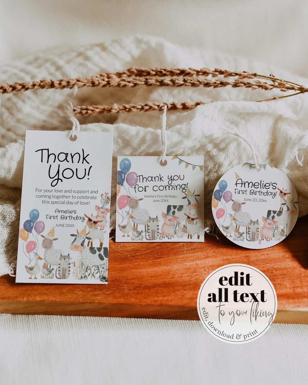 Farm Party Animals Favor Tags, Farm Barnyard Animals First Birthday ...