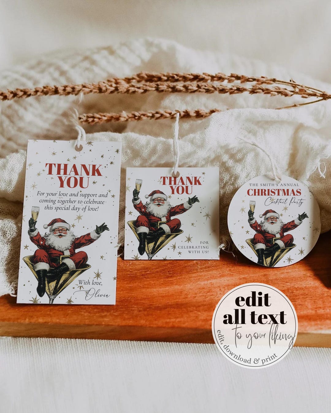 Retro Santa Christmas Tags Template, Holiday Stickers Cupcake Toppers ...