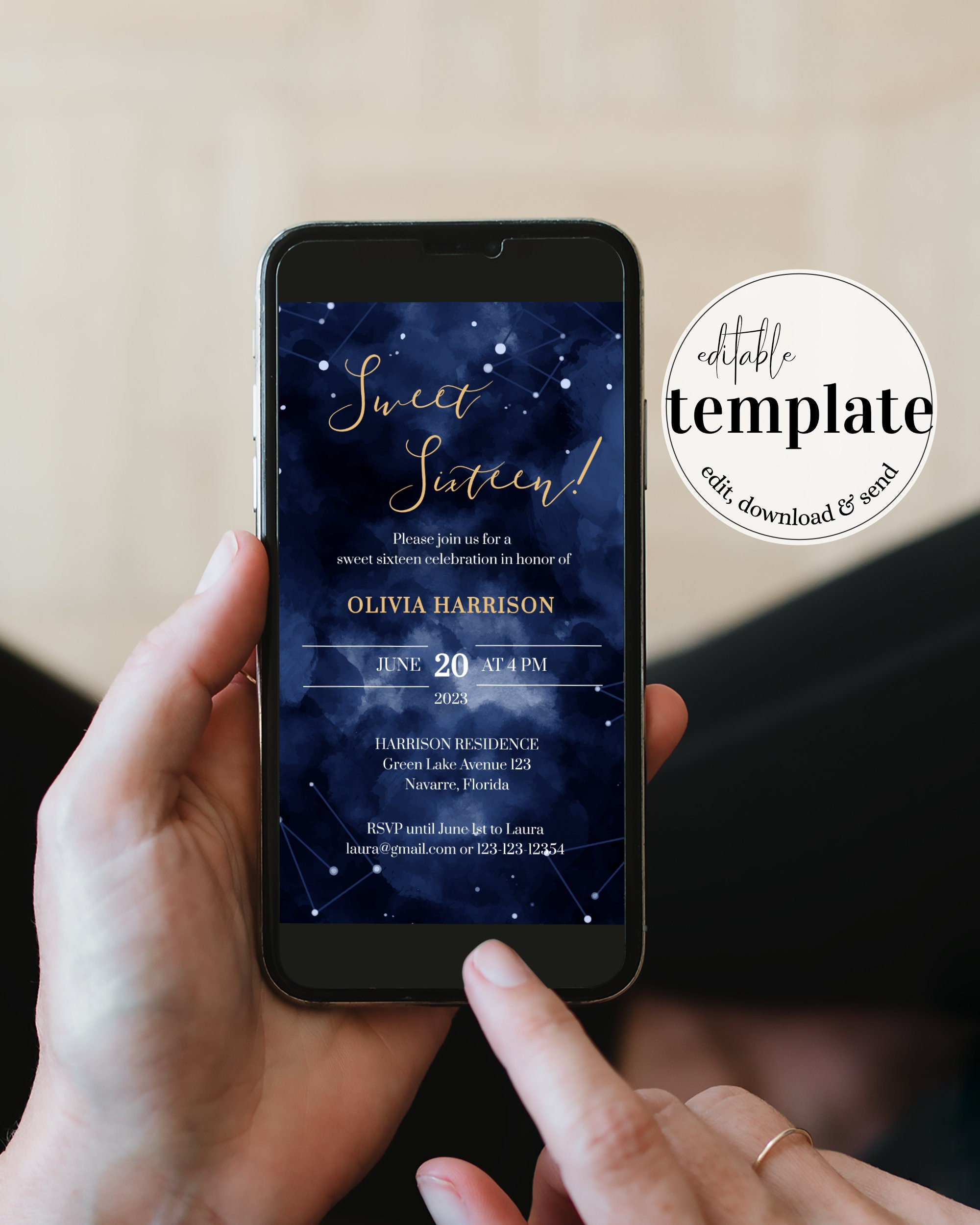 Celestial Sweet Sixteen Invitation, Starry Night Quinceañera or ...