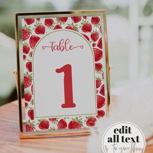 Berry First Birthday Table Numbers Template, Berry Sweet Baby Shower ...