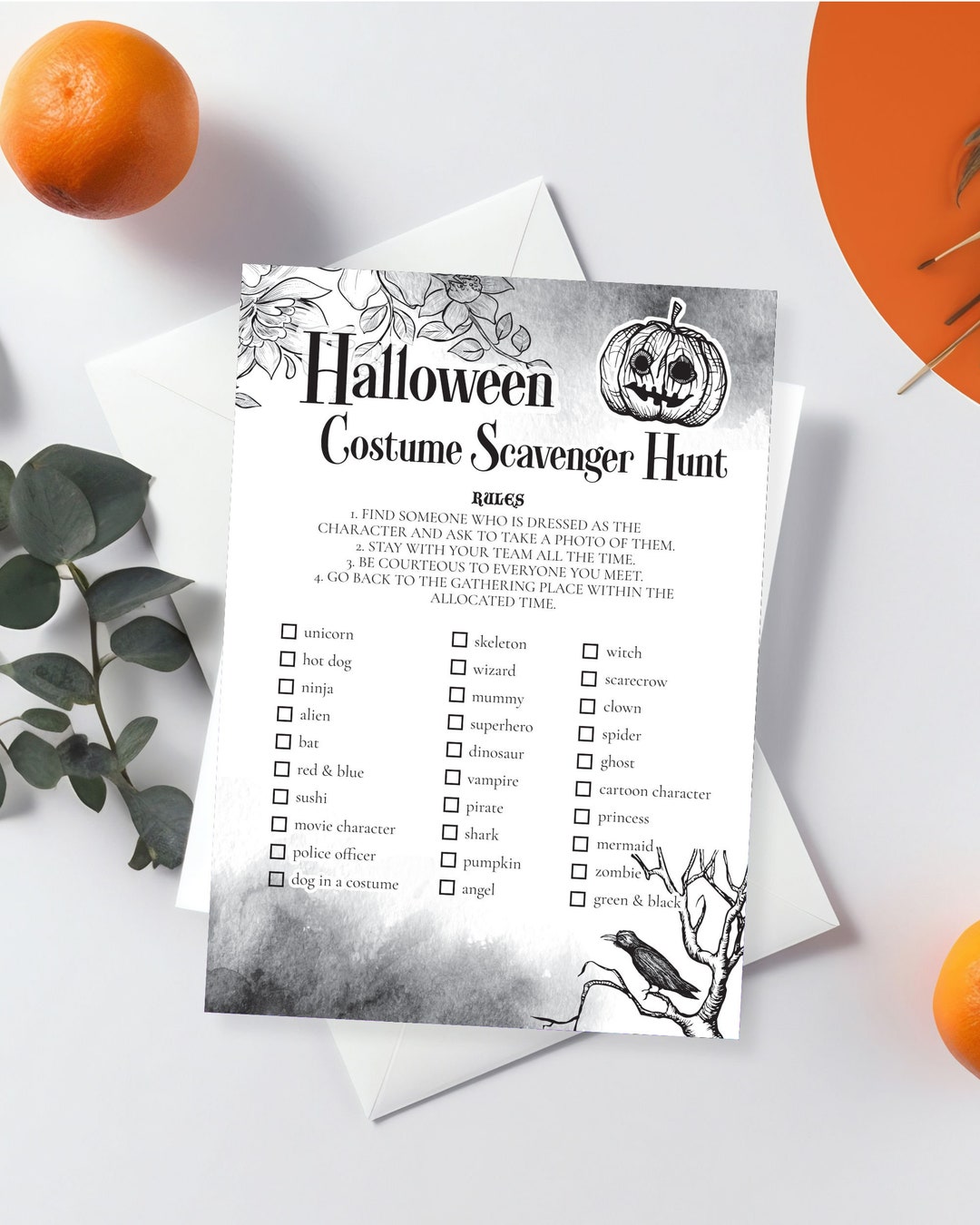 Halloween Costume Scavenger Hunt Game Printable Template for Halloween ...