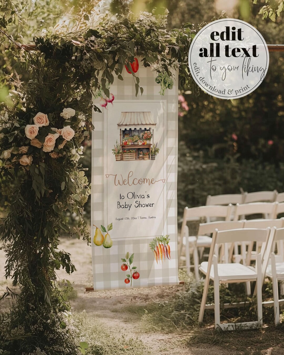 Farmers Market Baby Shower Fabric Banner Template, Locally Grown ...