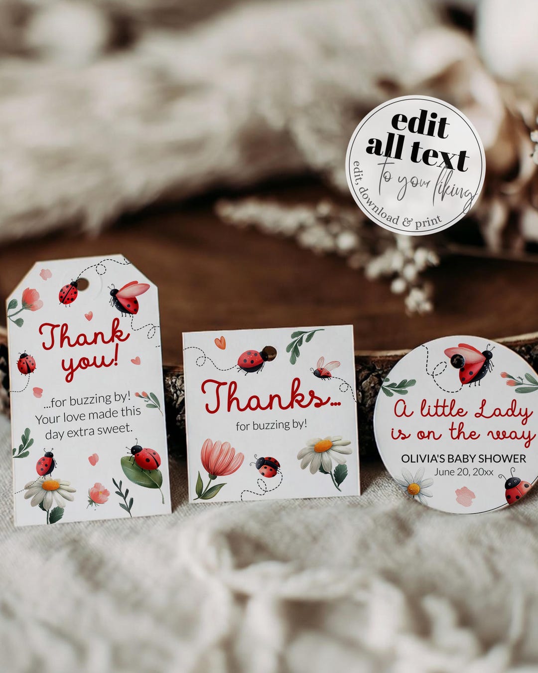 Ladybug Favor Tags Template, Love Bug Labels Stickers Cupcake Toppers ...