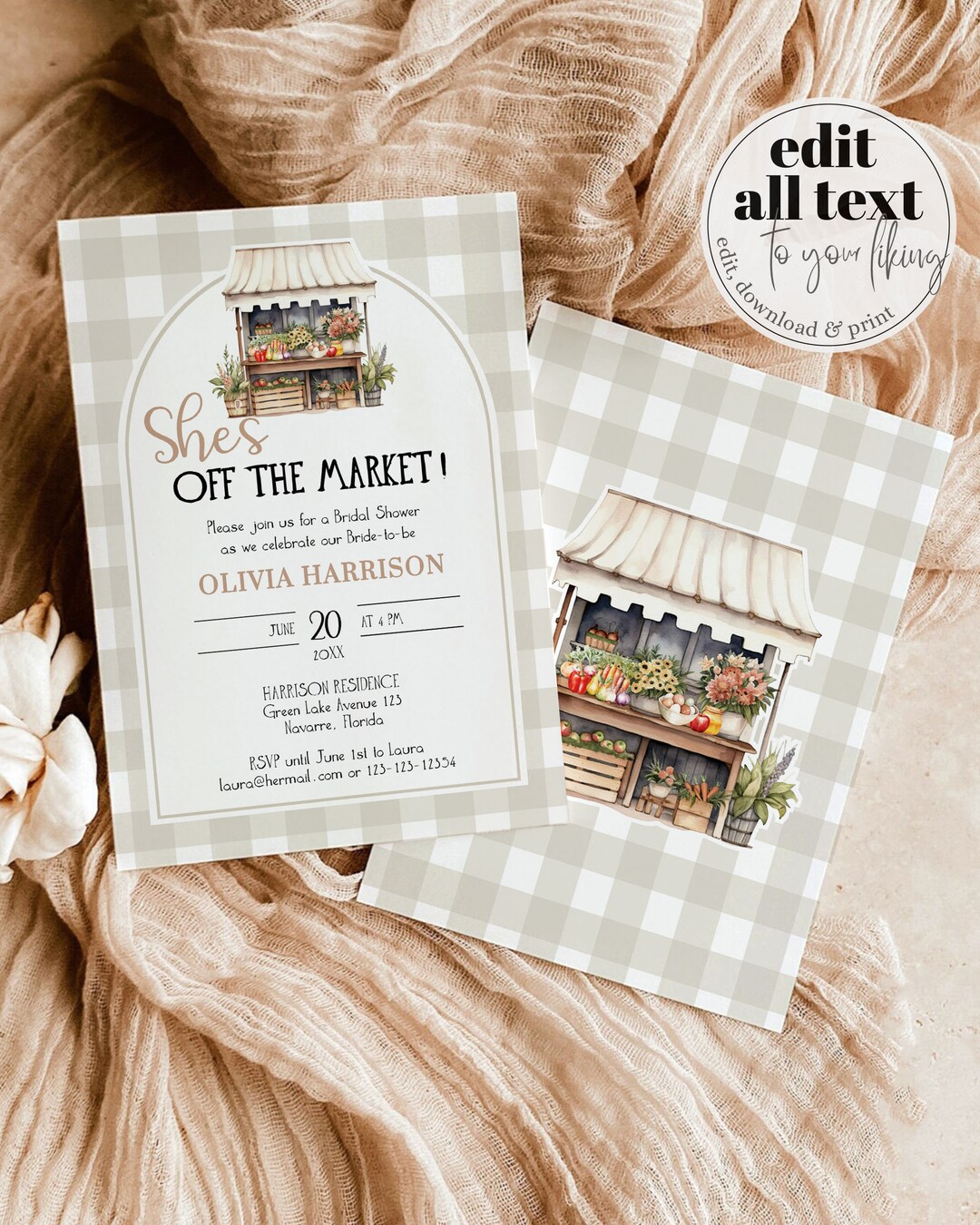 Off the Market Bridal Shower Invite, Farmers Market Bridal Shower ...