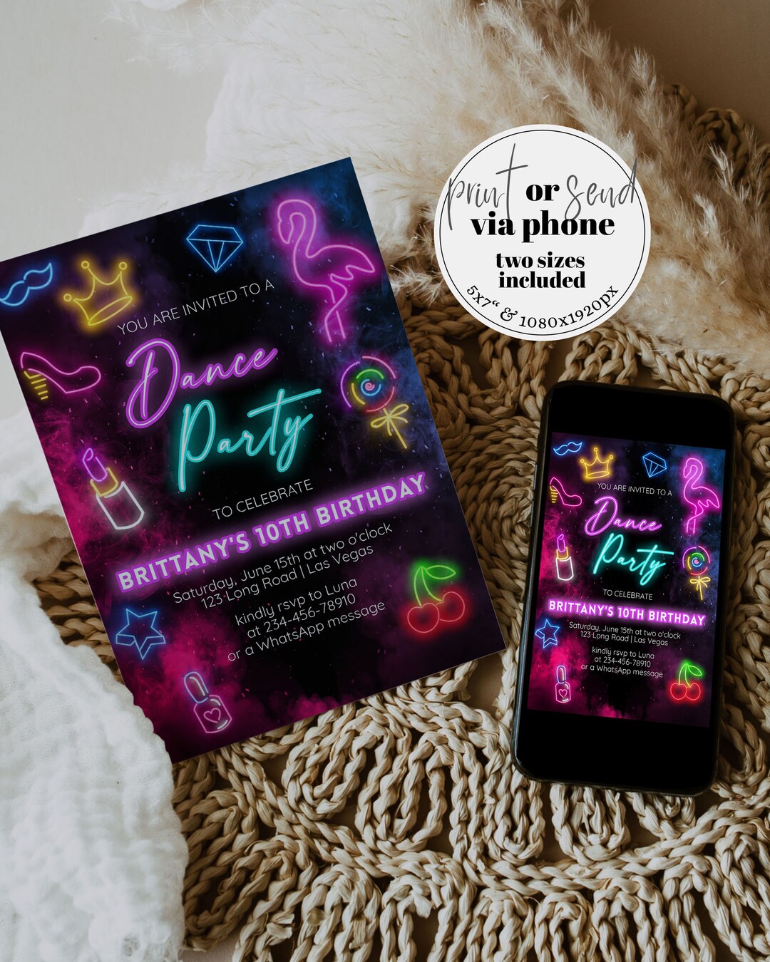 Neon Dance Party Invitation for Glow Disco Party for Birthday or Shower ...