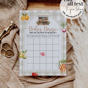 Locally Grown Baby Shower Editable Bingo Cards, Farmers Market Stand ...