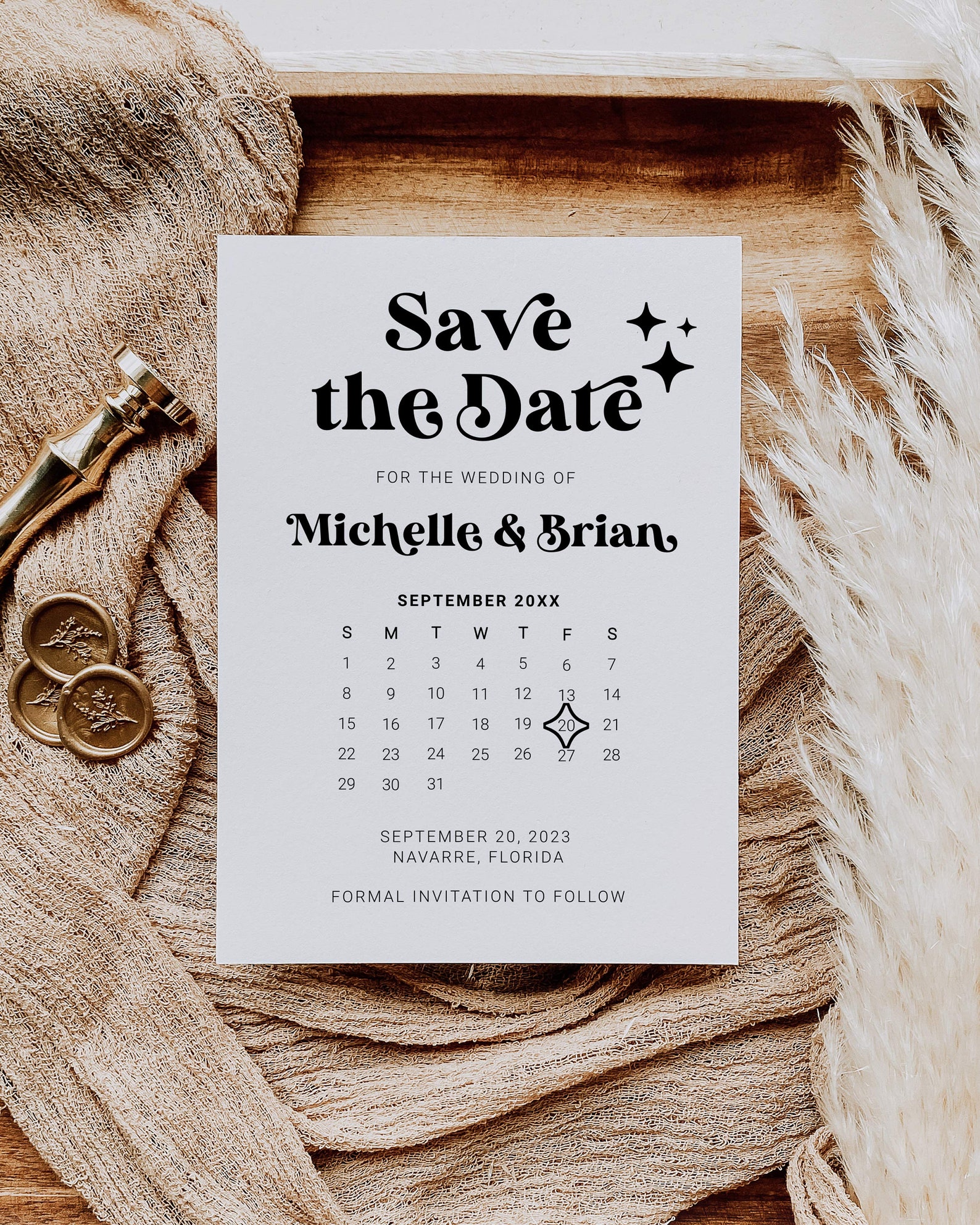 Retro Wedding Save the Date Calendar, Groovy 70s Disco Wedding ...