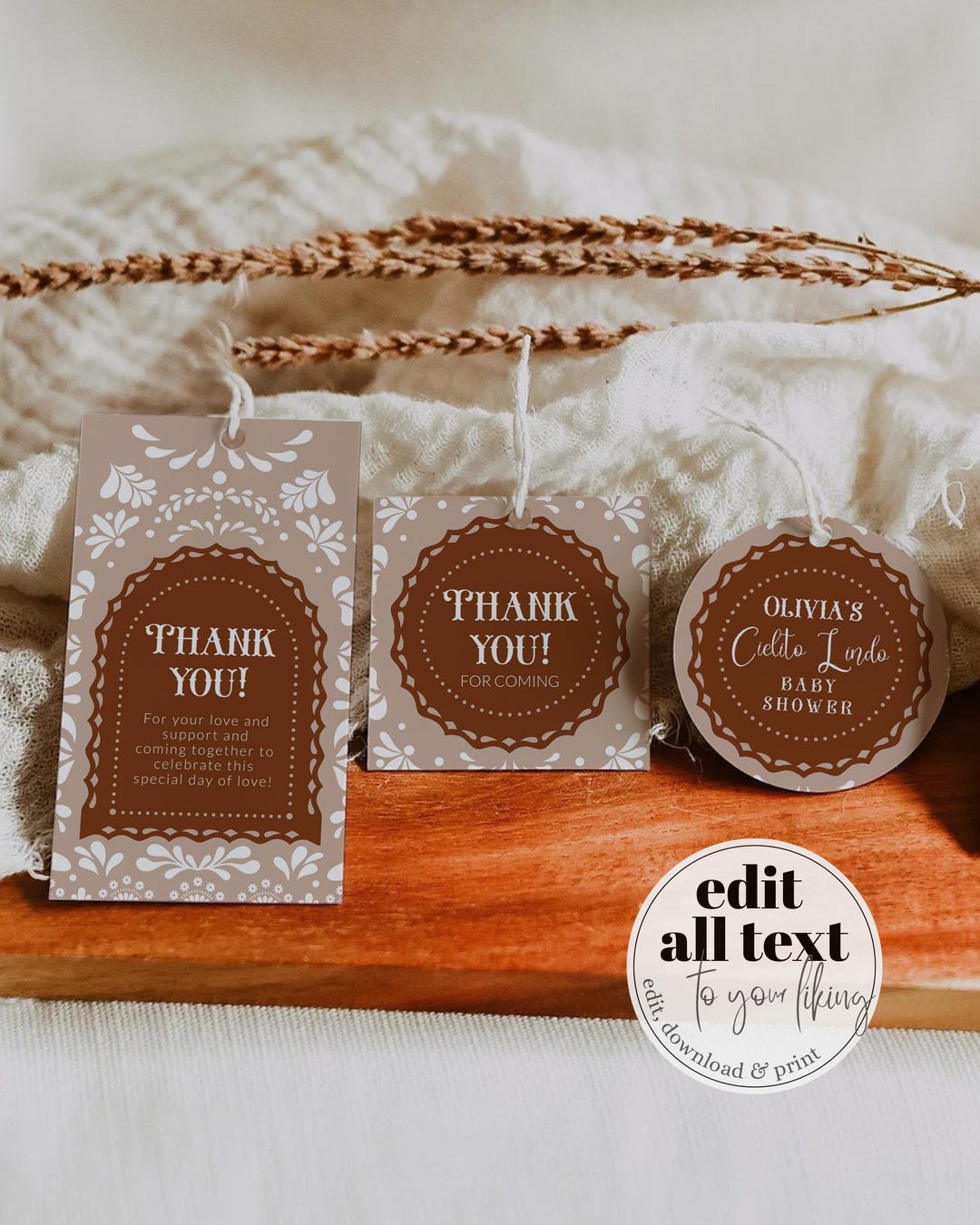 Cielito Lindo Favor Tags, Gender Neutral Talavera Papel Picado Thank ...