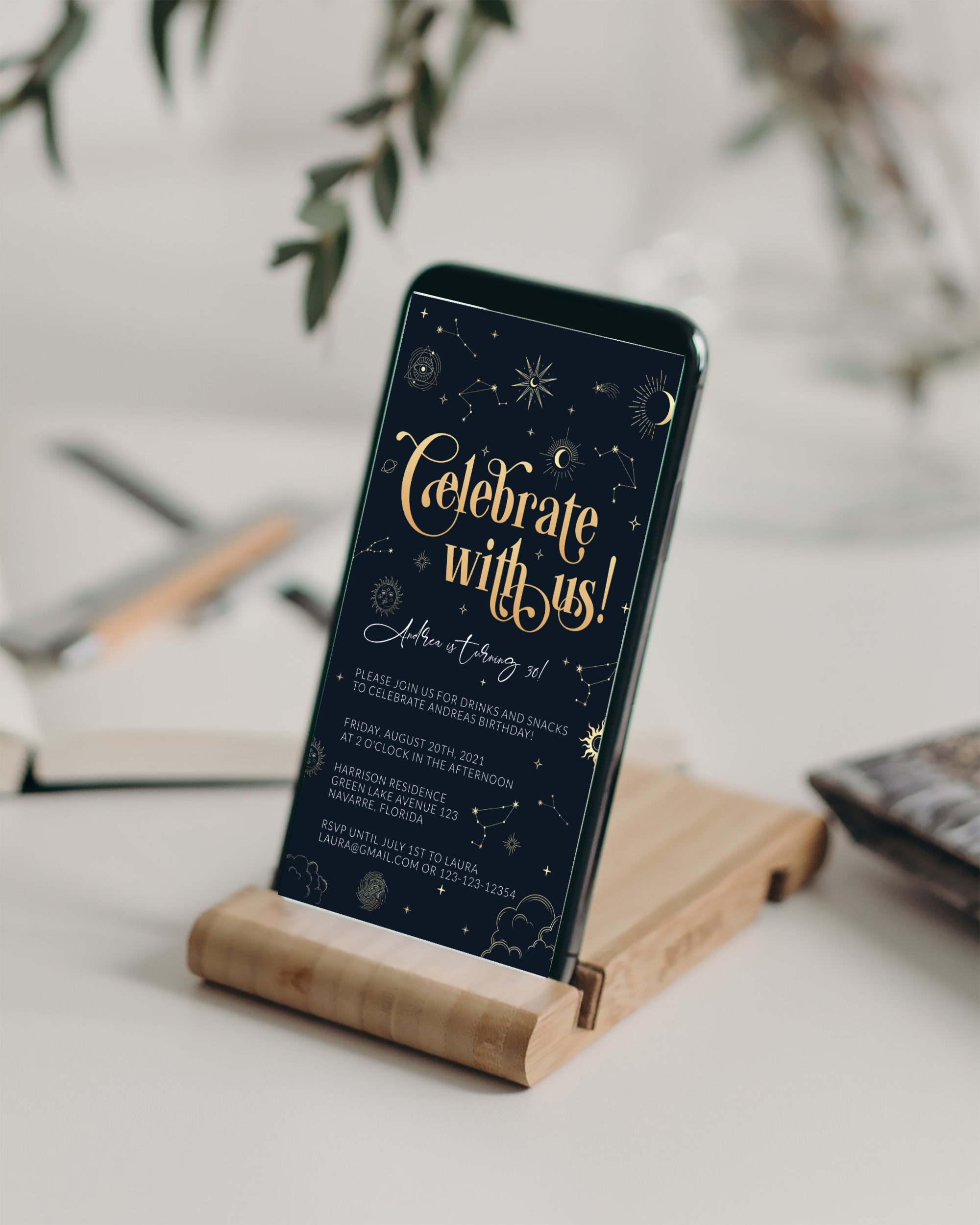 Moon and Stars Birthday Invitation to Send via Text on Phone - Etsy