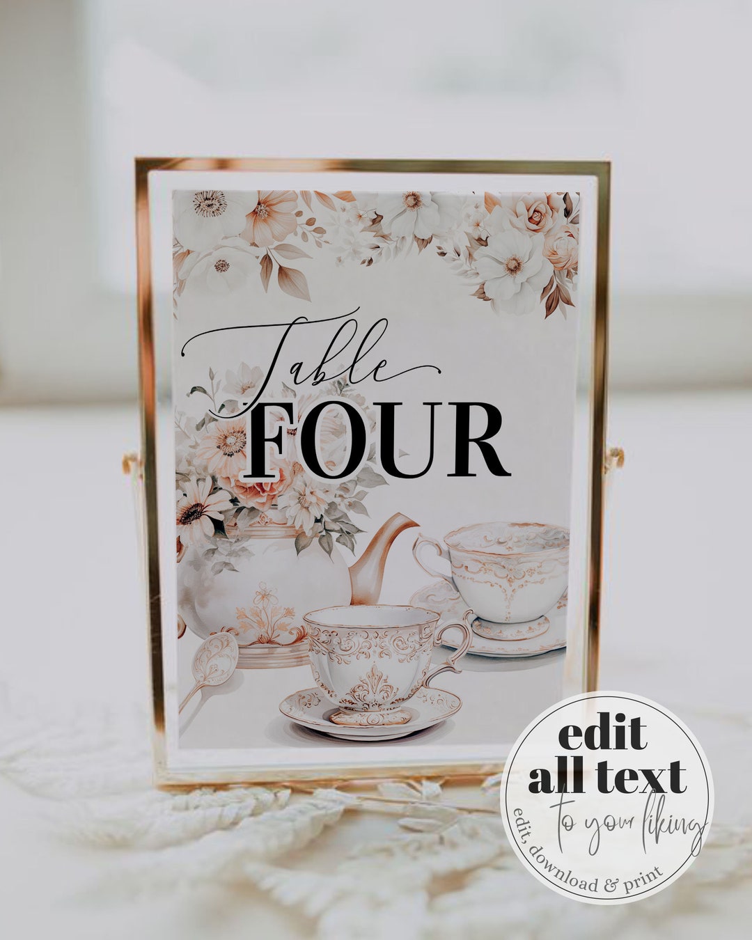 Editable Teaparty Table Numbers for Bridal or Garden Teaparty Decor ...