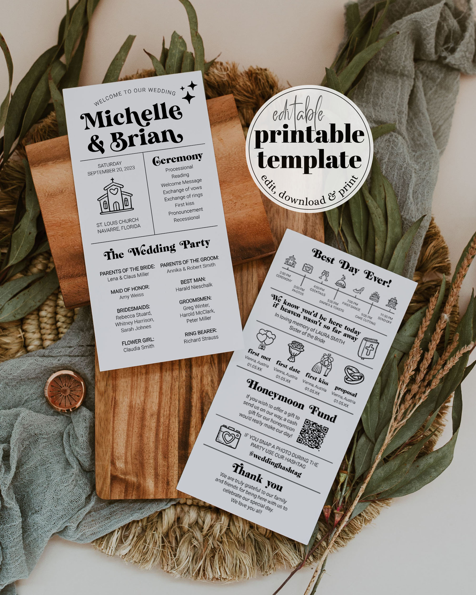 Retro Wedding Program Template for a Funky 70s Themed Wedding Ceremony ...