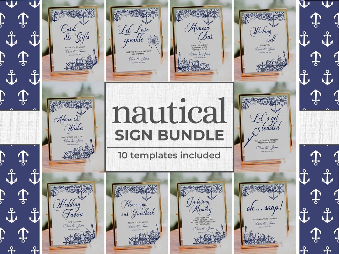 Nautical Wedding Sign Bundle, Beach Destination Printable Poster ...