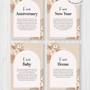Boho Year of Firsts Wine Tags Download, Wedding Milestone Wine Labels ...